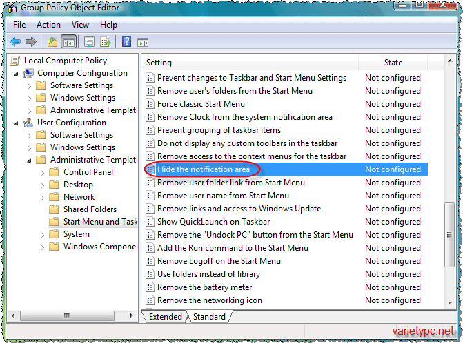 ปิดการทำงานของ Notification ใน Vista Taskbar