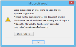 วิธีแก้ Word experienced an error trying to open the file | VarietyPC.net