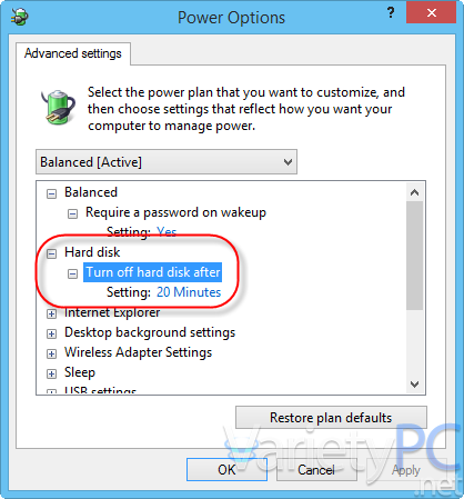 วิธีเปิด-ปิดการทำงาน Turn off hard disk after | VarietyPC.net