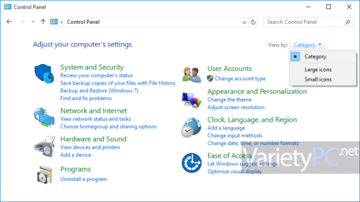 วิธีเรียกใช้งาน Control Panel บน Windows 10 | VarietyPC.net