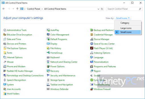 วิธีเรียกใช้งาน Control Panel บน Windows 10 | VarietyPC.net