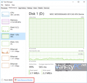 6 วิธีแก้ Disk Usage ทำงานเต็ม 100% บน Windows 10 | VarietyPC.net