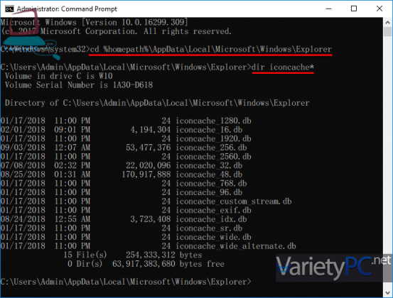 การสร้าง Icon Cache (IconCache.db) บน Windows 10 | VarietyPC.net
