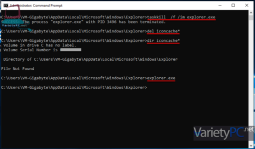 การสร้าง Icon Cache (IconCache.db) บน Windows 10 | VarietyPC.net