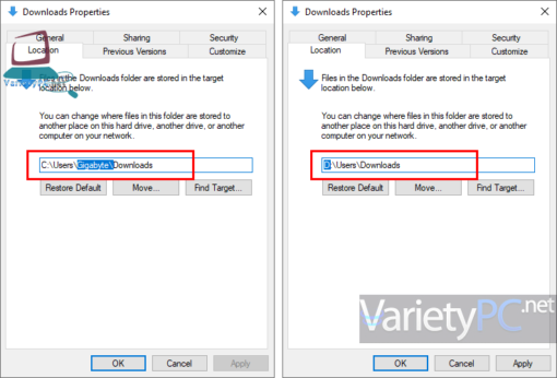 วิธีย้ายโฟลเดอร์ Downloads ไปไว้ไดรฟ์อื่นบน Windows 10 | VarietyPC.net