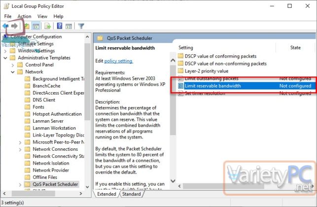 วิธีปิดการตั้งค่า Limit Reservable Bandwidth บน Windows 10 | VarietyPC.net