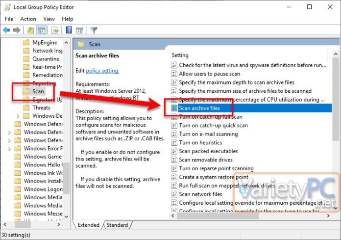 วิธีบังคับให้ Windows Defender สแกนไฟล์ Zip, RAR & Cab | VarietyPC.net