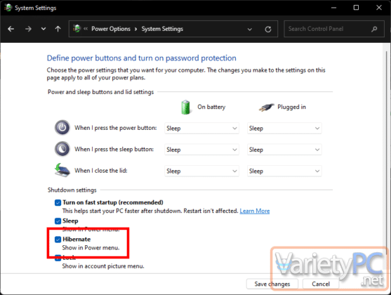 วิธีเปิดใช้ปุ่ม Hibernate บน Windows 11 | VarietyPC.net